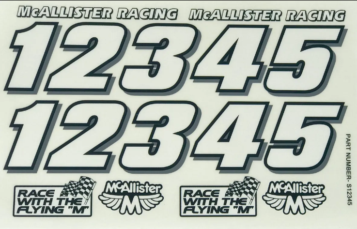S12345 McAllister Small Numbers 1-5 Decal Sheet — 997 RC Raceway